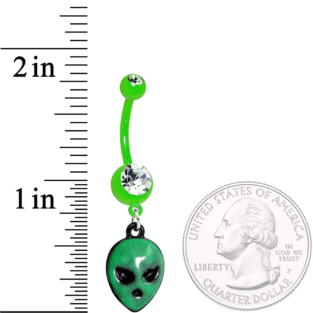 Body Candy Green Plated Steel Navel Ring Piercing Glow in the Dark Alien Dangle Belly Button Ring
