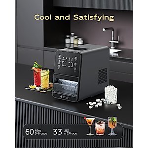 ecozy Nugget Ice Maker Countertop, Intuitive Ergonomic EcoScreen with One-Touch Timer, 33Lbs/24H Pebble Ice Maker Machine, Pull-Out Ice Basket with 3Lbs Storage, Self-Cleaning for Drinks & Cocktails