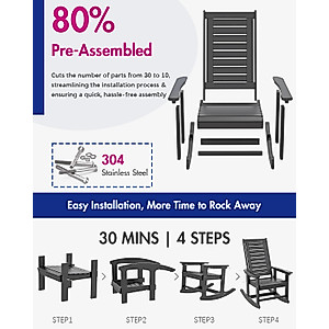 BRIOPAWS Rocking Chair Outdoor | Porch Rocker | HDPE Plastic | Grey | Oversized | Patio Rockers Chairs | High Back | for Big Man | Weather Resistant | for Outside Deck Balcony Front Backyard