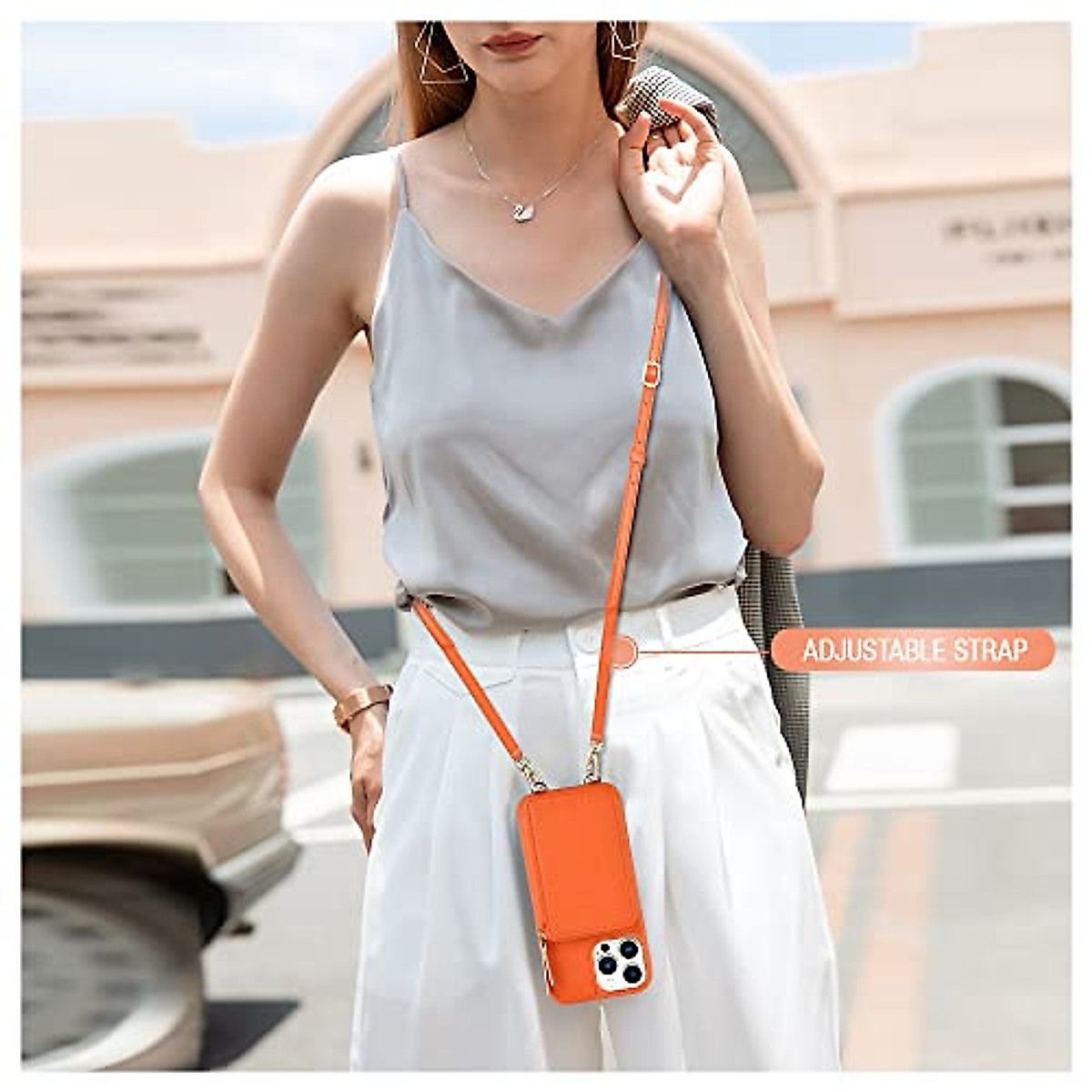 ZVE for iPhone 13 Pro Wallet Case Crossbody, Zipper Phone Case with RFID Blocking Card Holder Wrist Strap Purse Cover Gift for Women Carrying Compatible with iPhone 13 Pro (6.1 inch, 2021)-Orange