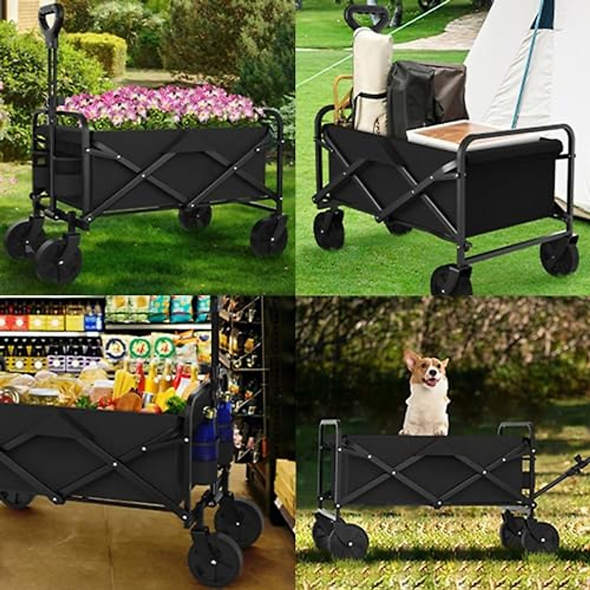 ERNZI Camp Wagon, Collapsible Wagon, Grocery cart, Heavy Duty Wagon, Beach Wagon Cart with 350lbs Weight Capacity, Lounge Wagon for Camping Sports Outdoor, Outdoor Utility Vehicle