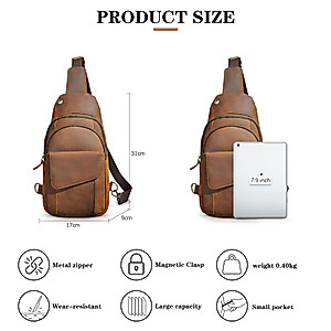 Handadsume Thick Crazy horse Leather Triangle Crossbody Sling Chest Bag Travel One Shoulder Bag Daypack For Men Male 3028 (100% Genuine Leather-8013 Brown)