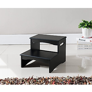 KB Designs - 2 Step Wood Step Stool for Kitchen, Bathroom, Bedroom, Living Room, Black