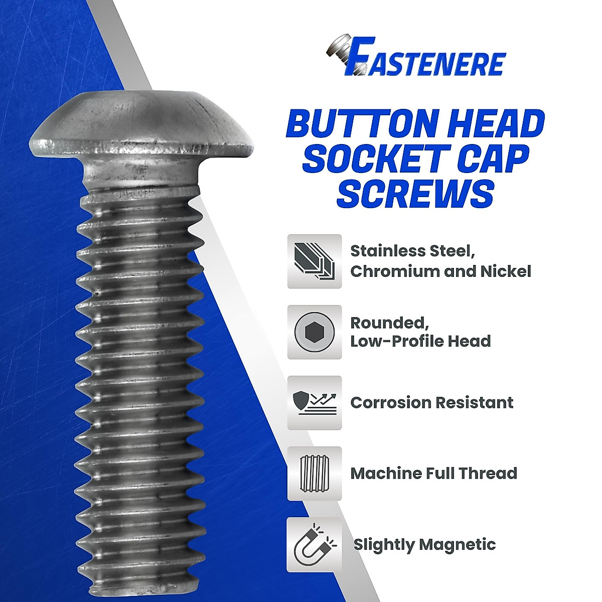 Fastenere Button Head Socket Cap Screws - 1/4-20 x 3/4", 18-8 (25-Pcs) Stainless Steel, Fully Threaded,Fine Black Oxide Finish, Corrosion-Resistant, Machine Thread, Easy to Install w/Allen Hex Drive