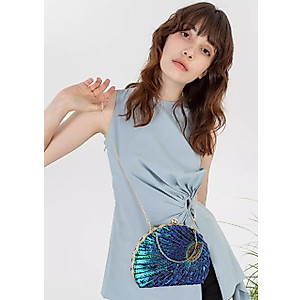 ZLM BAG US Beaded Sequins Seashell Evening Clutch Purse Mini Chain Crossbody Bag Peacock Shell Shoulder Bag