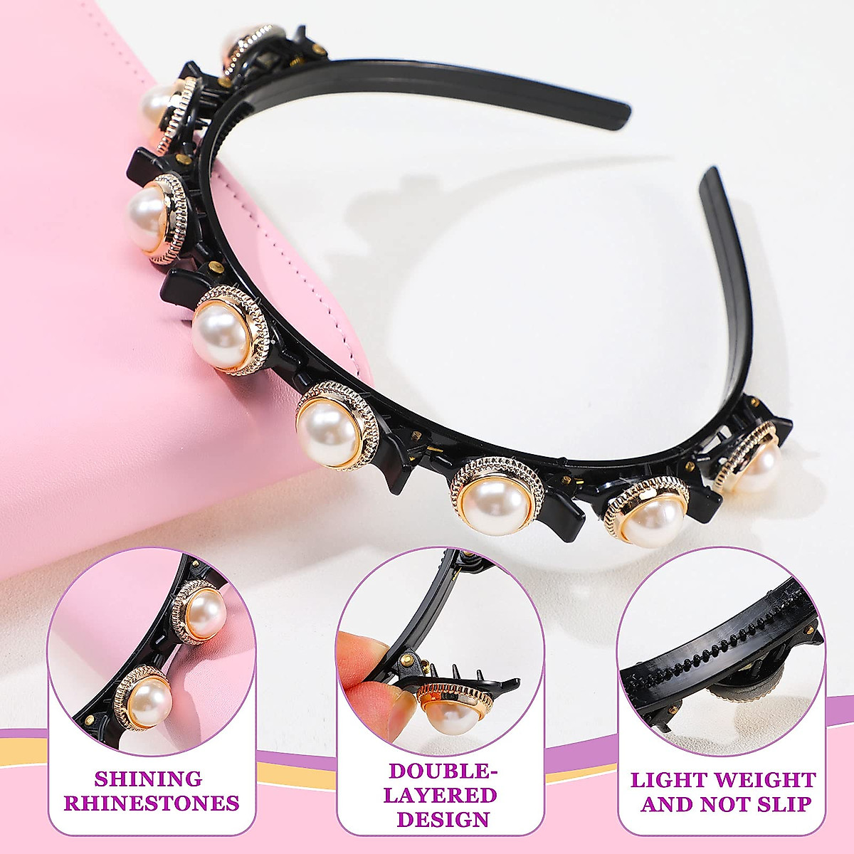 6 Pieces Double Bangs Hairstyle Hairpin Headband Double Layer Twist Plait Headband Korean Braided Headbands with Clips Hollow Woven Headband Hair Accessories for Women Girls (Classic Style)