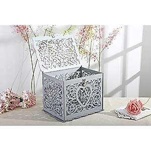 Mimacoo Wedding Money Box Holder with Sign, Large Rustic Wood Wooden DIY Envelop Gift Card Shadow Boxes with Lock Slot for Reception Anniversary (Silver)