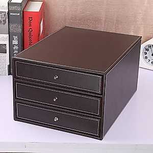 LEYT 3Drawer Organizer，Multi-Functional Leather File Cabinet Office Supplies Desktop Storage-2Color (Color : A1)