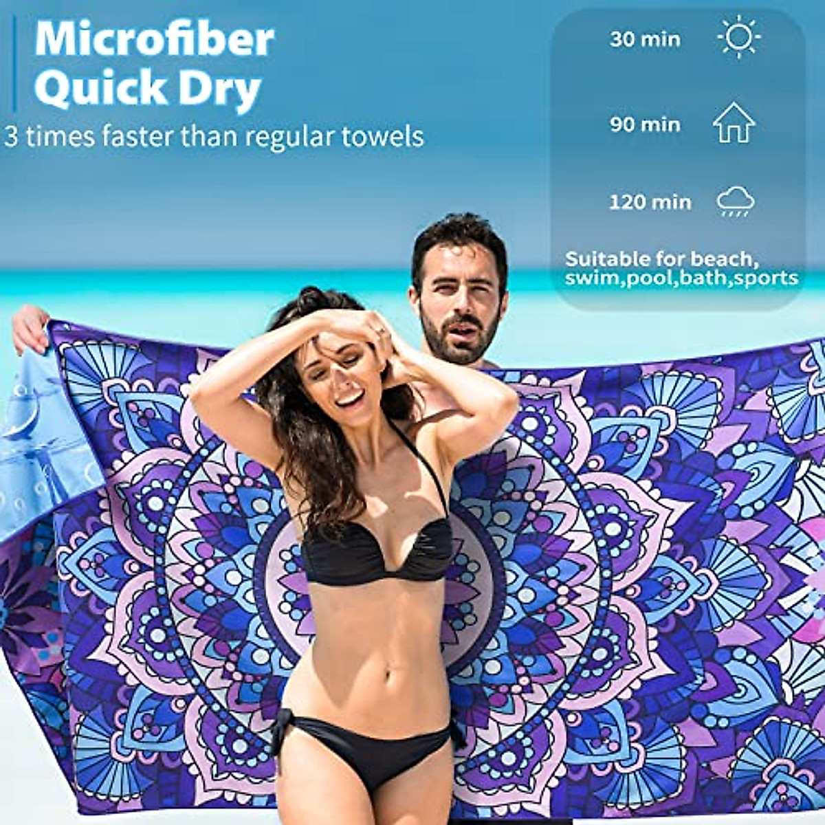 Microfiber Sand Free Beach Towel Thin Quick Dry Super Absorbent Oversized Large Lightweight Towels for Travel Sports Pool Swimming Bath Camping Yoga Girls Women Adults