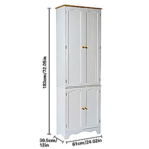 JEROAL 72''H Kitchen Pantry, Tall Pantry Cabinet, Dining Room Entryway Floor Cabinet with Doors, Adjustable Shelves and 2 Large Storage Cabinets, White