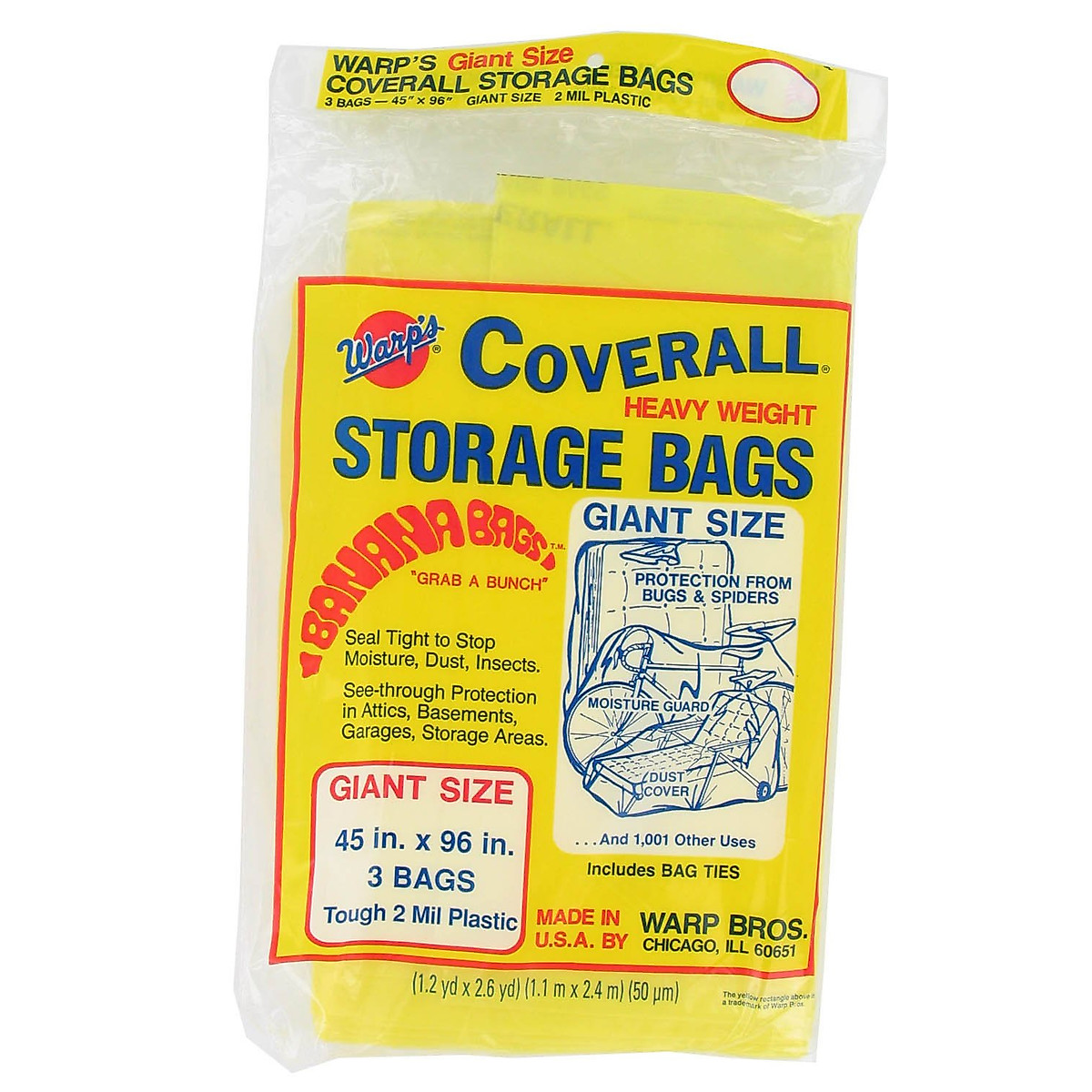 Warp Brothers CB-45 Storage Bag, 45" x 96", Yellow, 3 Piece