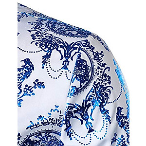 ZEROYAA Men's Luxury Shiny Design Slim Fit Long Sleeve Button up Dress Shirts ZZCL47 White Royal X Large