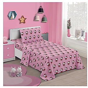 Jay Franco Twin Size Sheet Set 3 Pieces Kids Set (Hello Kitty Pink), Pink, Black, JF14545