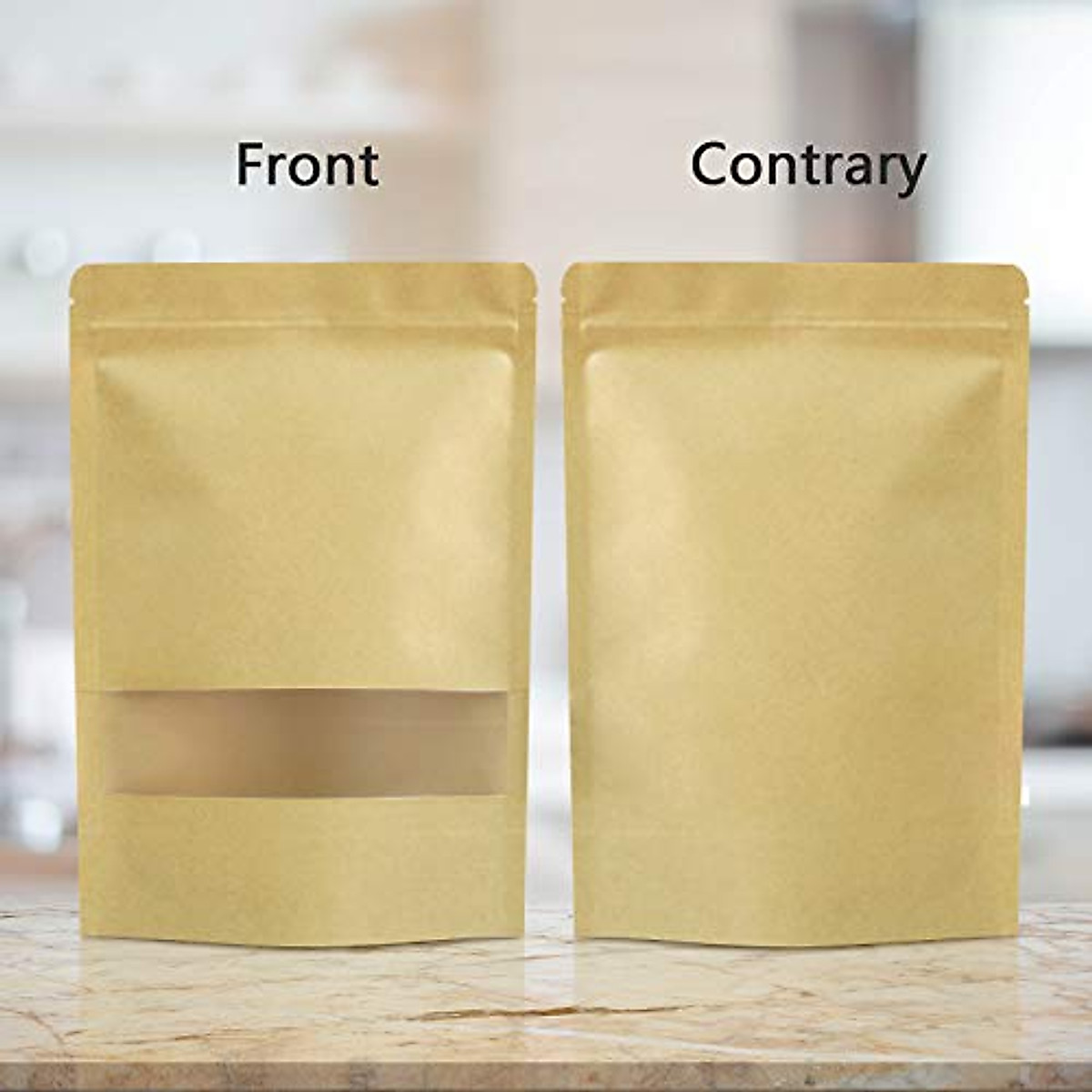 FireKylin 100 Pcs Resealable Bags,3.5" x 5.5" Stand Up Kraft Paper Bags with Matte Window, Zip Lock Food Storage Bags for Packaging Products, Reusable, Sealable