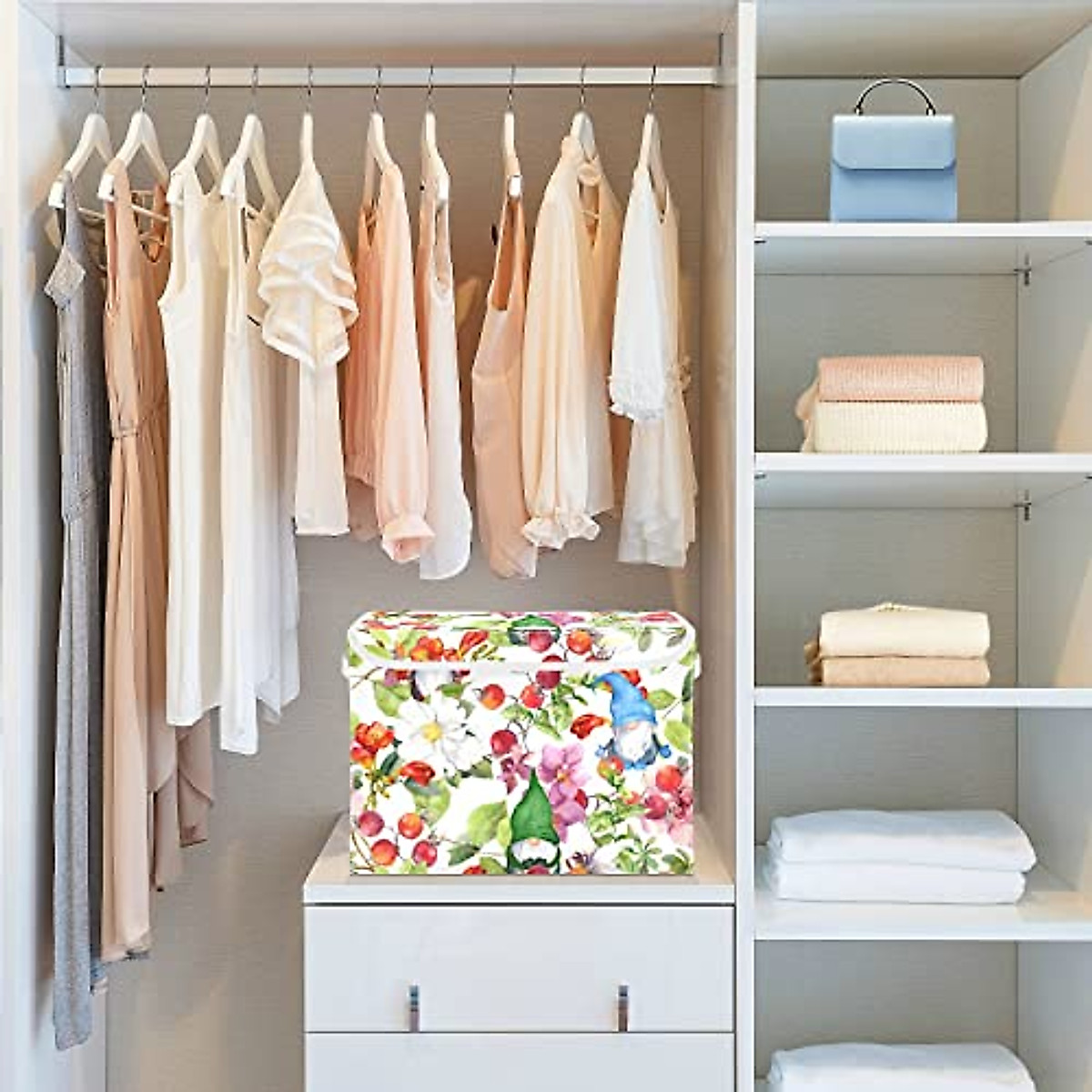 Gnomes Flowers Grass Storage Bins with Lids Collapsible Storage Box Basket with Lid Closet Organizer Containers Closet Storage for Shelf Baskets Kids Room Baby Room