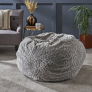 Christopher Knight Home Laraine Furry Glam Grey Pebble Pattern Faux Fur 3 Ft. Bean Bag, Small
