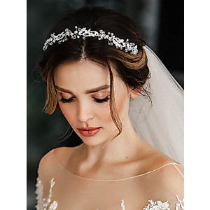 SWEETV Silver Wedding Headpieces for Bride Handmade Bridal Headband with Rhinestones Hair Accessories Hair Vine for Women
