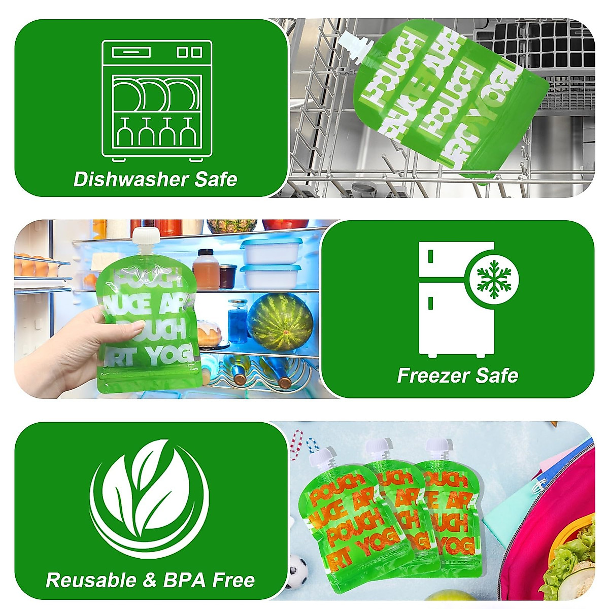 XANGNIER 8 Pack Reusable Food Pouches for Bento Box Accessories,Refillable for Applesauce Yogurt Smoothie & Puree Squeeze Pouch,Fun Lunch Food Storage Containers