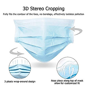 Disposable Face Masks, 3Ply with Adjustable Elastic Earloop, Comfortable Fitting & Easy Breathing, 50 Pcs