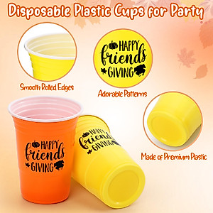 Nefelibata 48 Pack 15OZ Thanksgiving Party Plastic Cups Friendsgiving Disposable Tableware Friends Gathering Party Supplies Thanksgiving Dinner Wedding Birthday Favors Give Thanks Drinking Cups