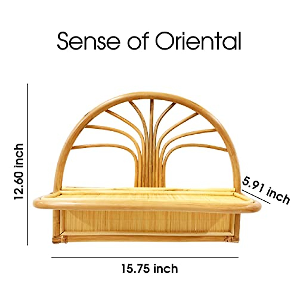 T'Furni Rattan Wall Shelf for Living Room Kitchen Wall Decor - Natural Rattan Floating Shelves - Semicircular Shelf Wall Decor - Natural Hanging Book - Wall Shelf with Storage