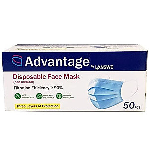 Lanswe Advantage Disposable Masks (2,000 pack) 3-Ply Disposable Face Masks with Elastic Earloops - Volume Pricing