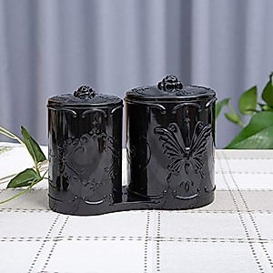 Plastic Cotton Swab Ball Pad Bathroom Storage Organizer Holder Clear Vanity Canister Jar with Lid Containers for Cotton Balls, Makeup Sponges, Bath Salts, Cotton Rounds(Black)