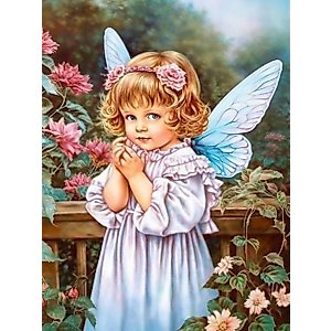 SKRYUIE 5D Angel Diamond Painting Kits - DIY Diamond Art Kits for Adults Girl, Full Round Drill - Crystal Cross Stitch - Adults Craft for Wall & Office Decor - 12x16inch