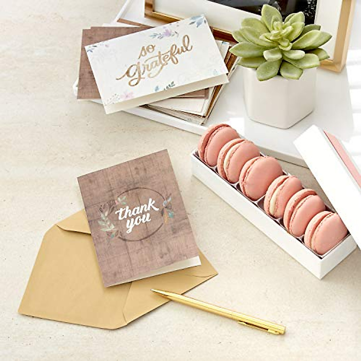 Hallmark Thank You Cards Assortment, Rustic Flowers (48 Thank You Notes with Envelopes) & Thank You Cards Assortment, Rustic Kraft (48 Thank You Notes with Envelopes), Grey (5STZ1160)