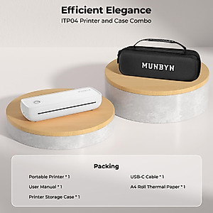 MUNBYN Portable Printers Wireless for Travel ITP04 with Carry Case, Portable Printer Bluetooth, Support 8.5 x 11 & A4 Thermal Paper, Compatible with Android, iOS & Laptop, Inkless Printer (White)