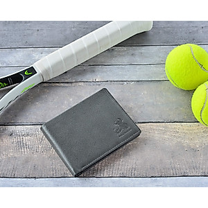 BULLGUARD Mens RFID Blocking Wallet Bifold with Flip Up ID in Saffiano Grey Genuine Leather