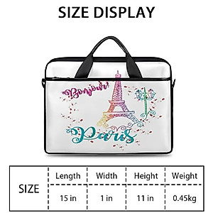 Paris Eiffel Tower Laptop Computer Bag Waterproof Shoulder Messenger Bag 13-15 inch Durable Laptop Tote Bag with Shoulder Strap Handle Lightweight Crossbody Briefcase