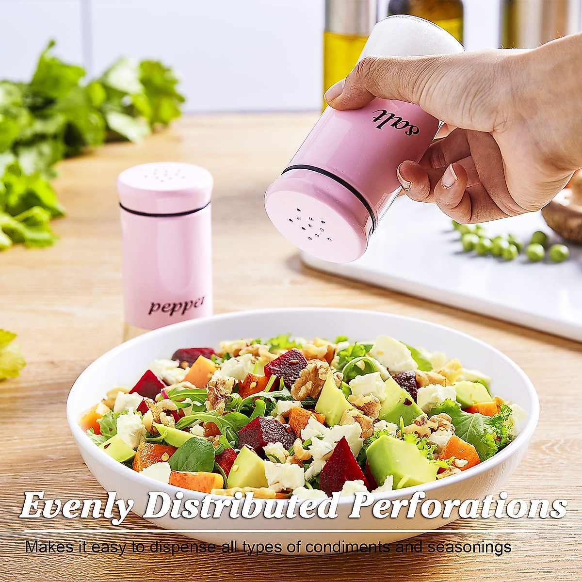 Pink Salt and Pepper Shakers - Pink Kitchen Accessories Decor- 5 oz Glass Salt and Pepper Set for Cooking Table, RV, BBQ, Easy to Clean & Refill