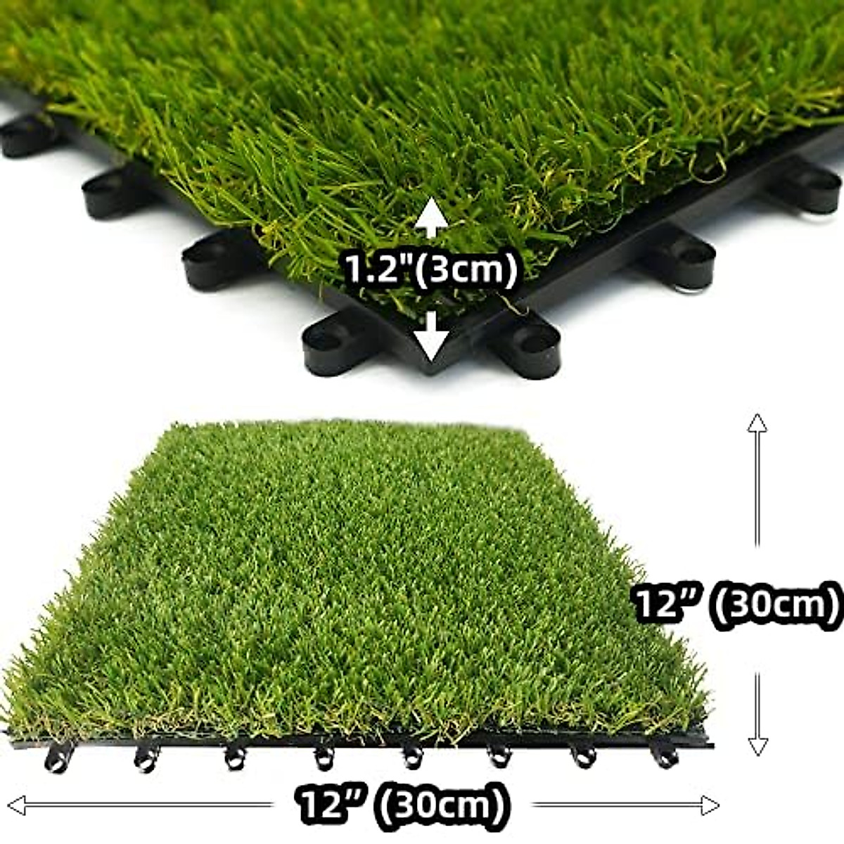 Qingbei Rina Artificial Grass Turf Tiles Interlocking for Dogs Potty,(12"x12"-9 Pack) Outdoor Fake Grass Mat Squares for Balcony,Self-draining Flooring