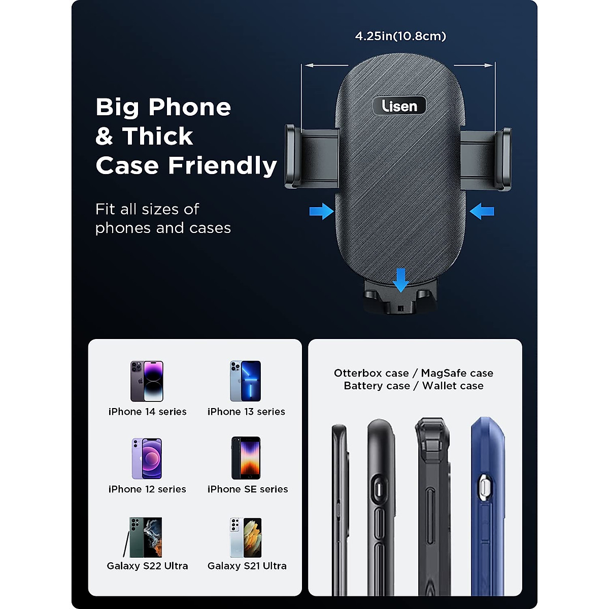 LISEN Car Phone Holder Mount, Dashboard Phone Holder for Car, [Upgrade Super Stickiness & Firmly Grip] Phone Mount for Car Universal Car Phone Holder Compatible for iPhone 14 13 Pro Max Mini Samsung