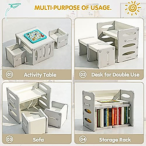 Benarita Kids Table and 2 Chairs Set, Plastic Activity Table for Toddler Reading, Arts, Crafts, Homework, Montessori Furniture with Storage Space for Playroom Snack Time, Gift for Boys & Girls