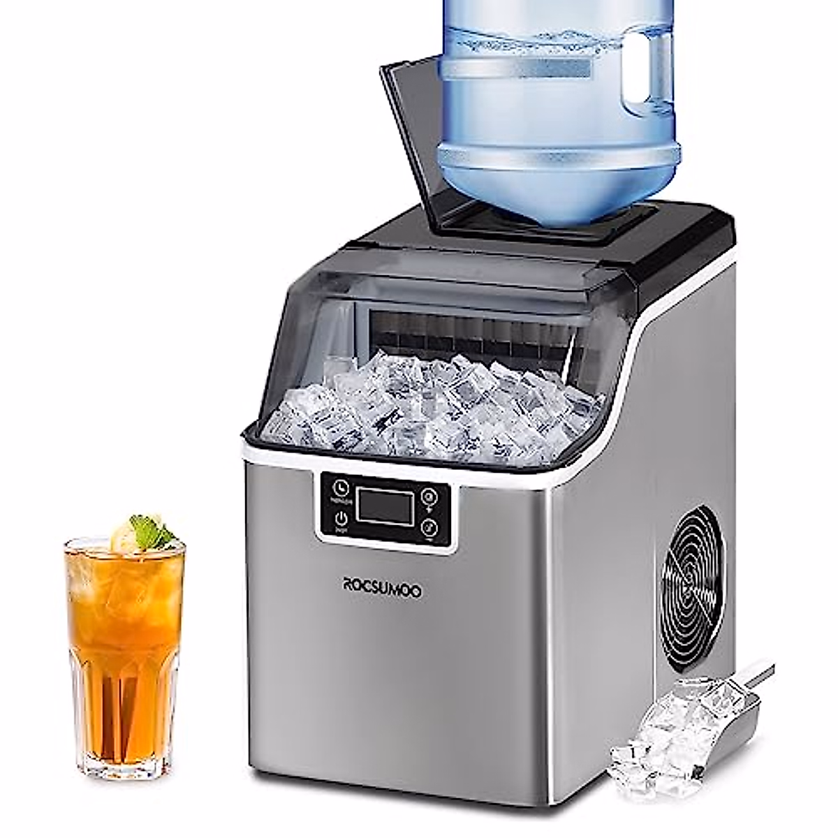 Countertop Ice Maker Countertop Ice Cube Maker Machine 2 Add Water Ways 24Pcs/13Mins, 45Lbs/24H, Self-Cleaning Portable Ice Maker with Ice Scoop & Basket Suitable for Your Home Kitchen and Bar Party