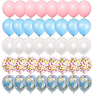 Gender Reveal Pink Blue Balloons , 12 inch Pink and Blue Confetti Latex Balloons For Birthday Baby Shower Gender Reveal Party Supplies and Decorations
