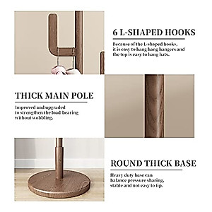 KASLANDI Coat Rack,Unique Design Cactus Coat Rack Freestanding，FAS Grade Rubber Wood,Adjustable Height Wooden Coat Rack Stand with 6 Hooks, Coat Tree Easy to Assemble (Walnut)