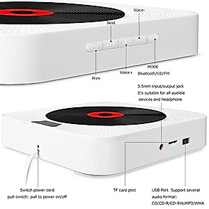 Wall Mountable CD Player Bluetooth: CD Player for Home with LCD Display Remote Control - Built-in HiFi Speakers FM Radio, Support CD/MP3/USB/TF/AUX Input Output/time and Alarm Clock