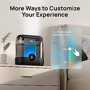Dreo Smart Humidifiers for Bedroom, 6L Top Fill Supersized Cool Mist Humidifier for Large Room, 60 Hour Runtime, Quiet Ultrasonic Humidifiers for Plants, Baby, Indoor, Home, Night Light, Black