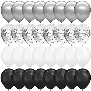 Tuoyi 100pcs Chrome Metallic Balloons,12 Inch Black White and Silver Balloons, Confetti Balloons for Wedding Engagement Black Party Decorations, Birthday Balloons