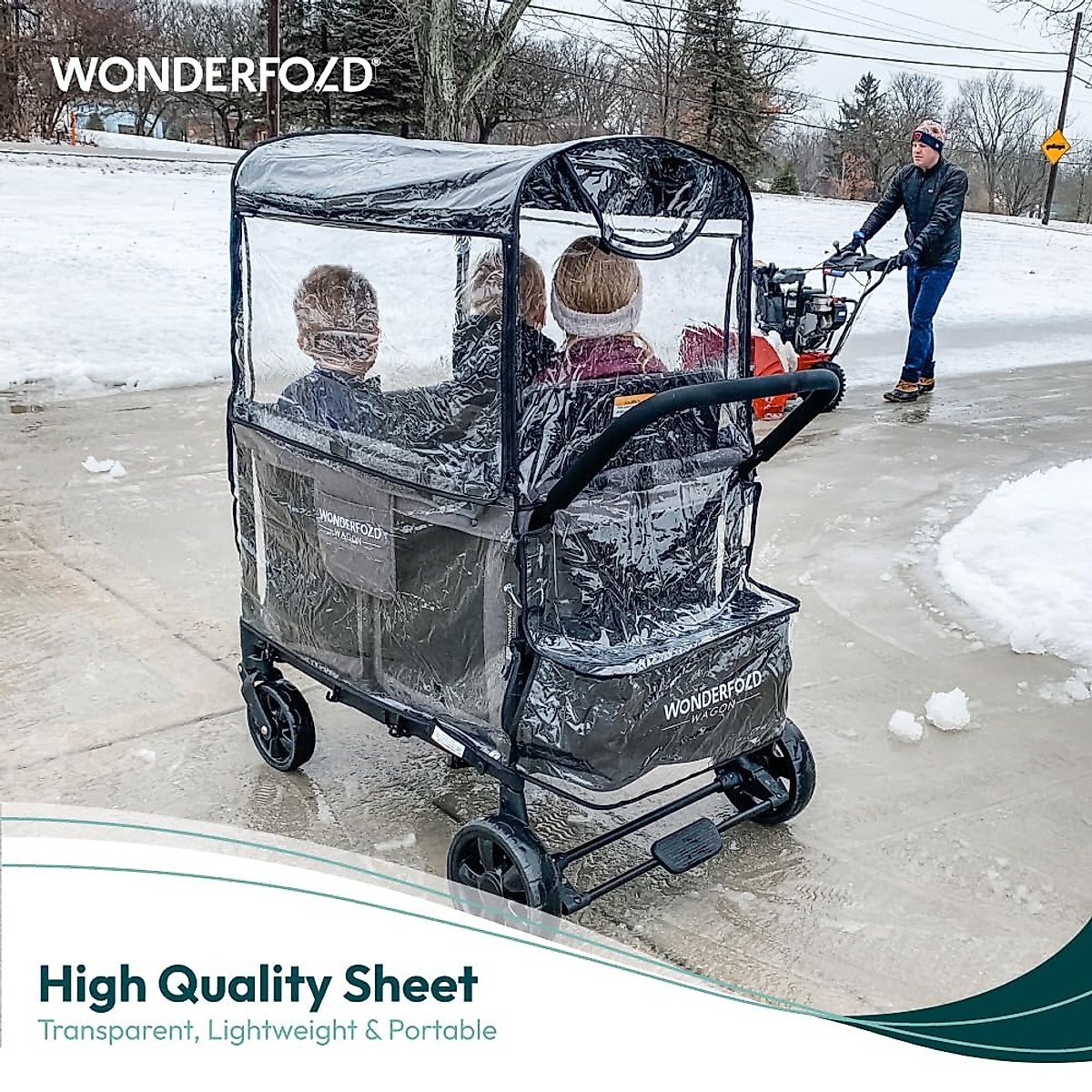 WONDERFOLD Stroller Rain Cover Made with Premium, Lightweight Transparent Sheet Featuring Small Ventilation Holes and Easy Access Hook-and-Loop Entrance (Fits Only W4 Elite/Luxe)