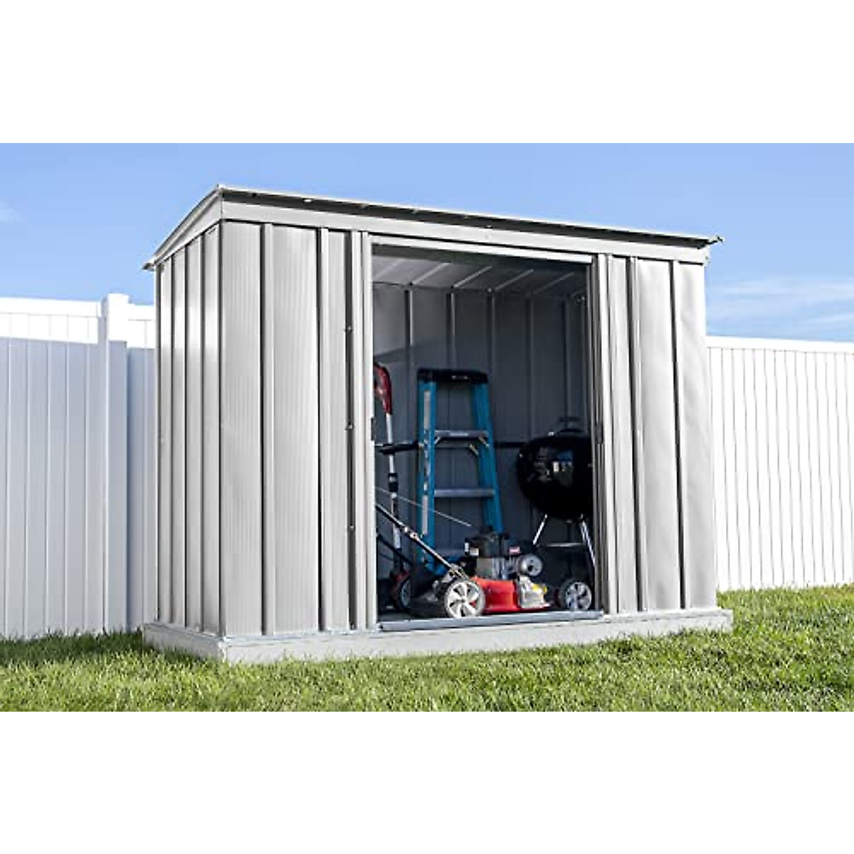 Arrow Shed Classic 8' x 4' Outdoor Padlockable Steel Storage Shed Building, Flute Grey