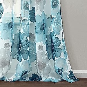 Lush Decor Leah Room Darkening Window Curtain Panel Pair Floral Insulated Grommet, 52"W x 84"L, Blue