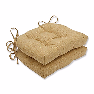 Pillow Perfect Speedy Solid Indoor/Outdoor Reversible Patio Chairpad with Ties Weather and Fade Resistant, 15.5" x 16", Yellow, 2 Count