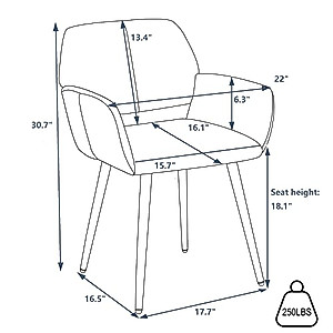 HomVent Velvet Makeup Desk Chair Vanity Chair,Modern Home Office Chair with Arms and Wood Painting Metal Leg for Bedroom Living Room Vanity Dining Room