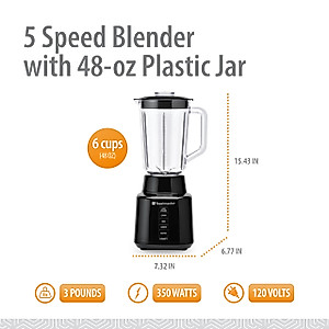 Toastmaster 350 Watt Blender with 48 oz BPA-Free Jar, Black, TM-600BL