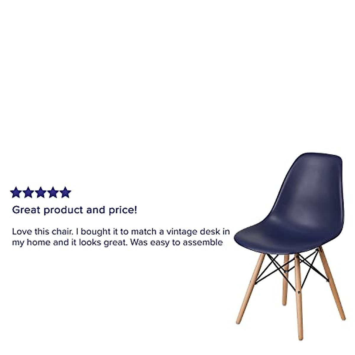 Flash Furniture Elon Series Navy Plastic Chair with Wooden Legs