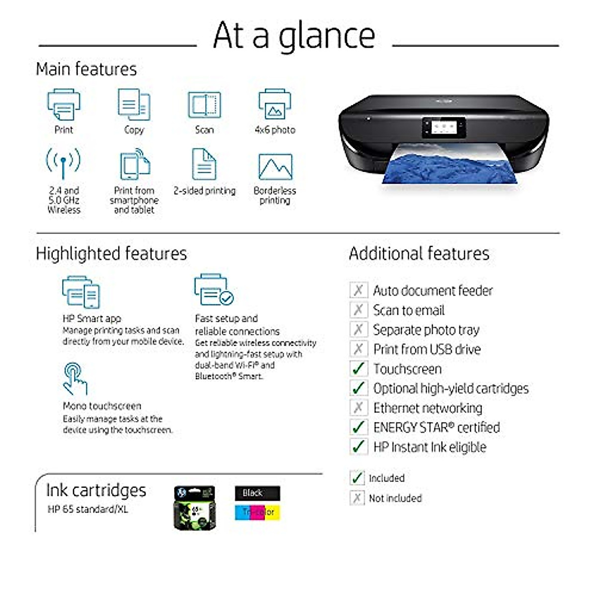 HP Envy 5055 Wireless All-in-One Photo Color Printer, HP Instant Ink & Amazon Dash Replenishment Ready (M2U85A) (Renewed)